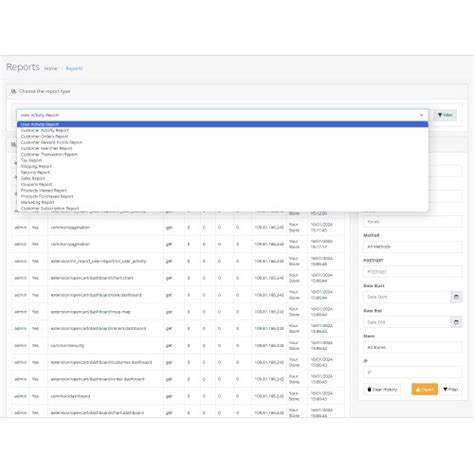 opencart user activity report