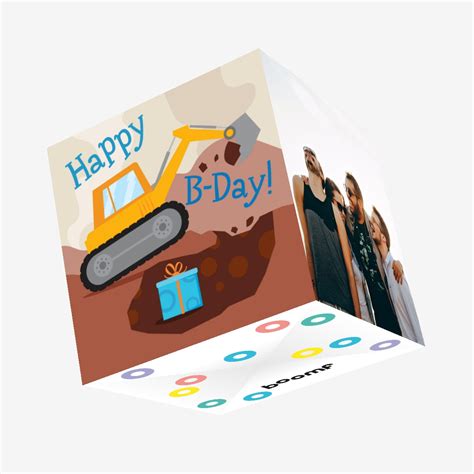 Happy Birthday Excavator And A T Confetti Exploding Greetings Card