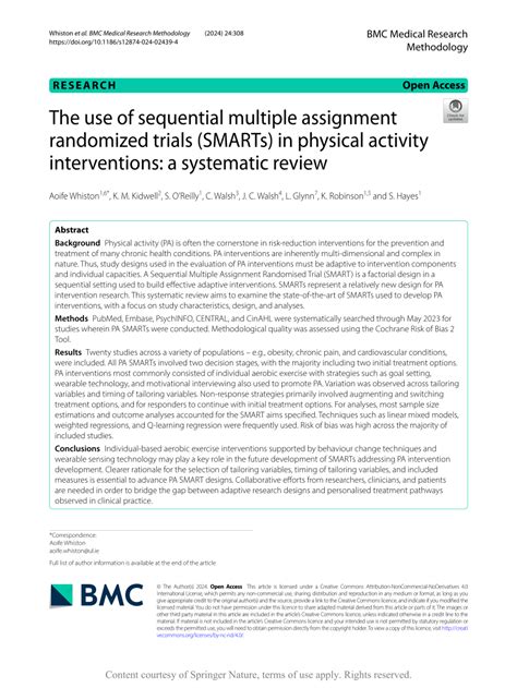 Pdf The Use Of Sequential Multiple Assignment Randomized Trials Smarts In Physical Activity