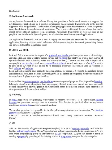 Short Notes Pdf Application Programming Interface Graphical User