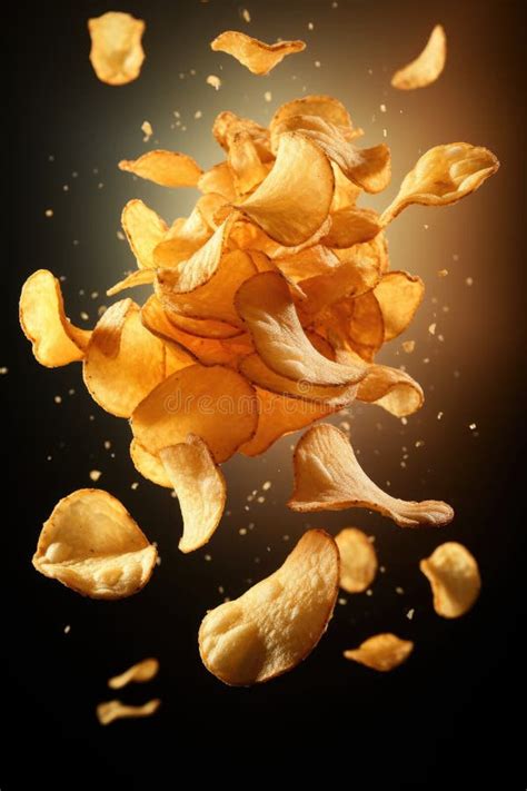 Flying Potato Chips Dark Background Species Stock Photos Free