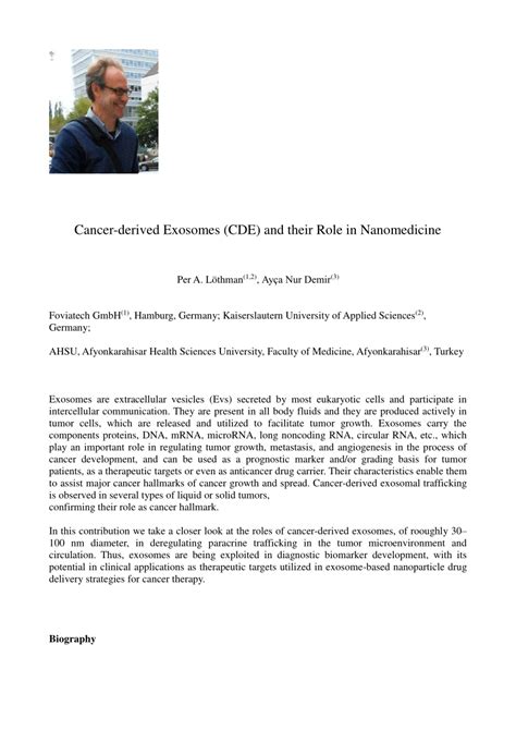 Pdf Cancer Derived Exosomes Cde And Their Role In Nanomedicine