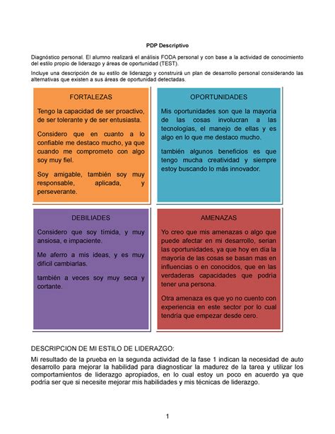 Anexo 4 Plan de Desarrollo Personal PDP Descriptivo Diagnóstico