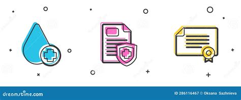 Set Donate Drop Blood Patient Record And Certificate Template Icon