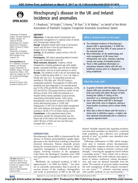 Pdf Hirschsprungs Disease In The Uk And Ireland Incidence And Anomalies