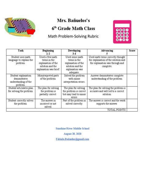 Problem Solving Math Rubric Pdf