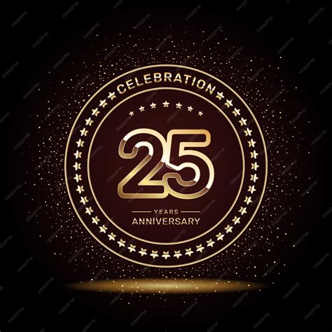 ゴールド カラー ベクトル テンプレートに二重線番号を持つ 25 周年記念ロゴ デザイン プレミアムベクター