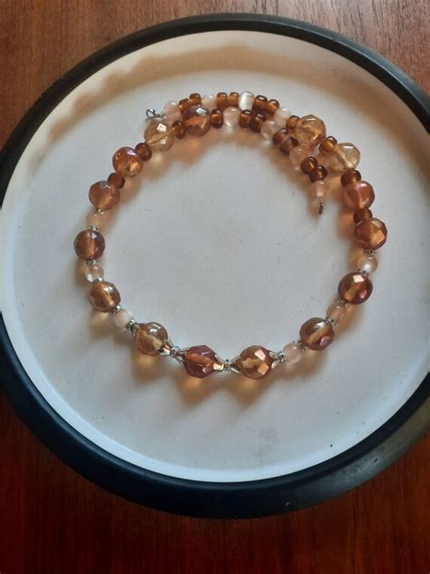 Vintage Aurora Borealis Brown Crystal Glass Bead Neck Gem
