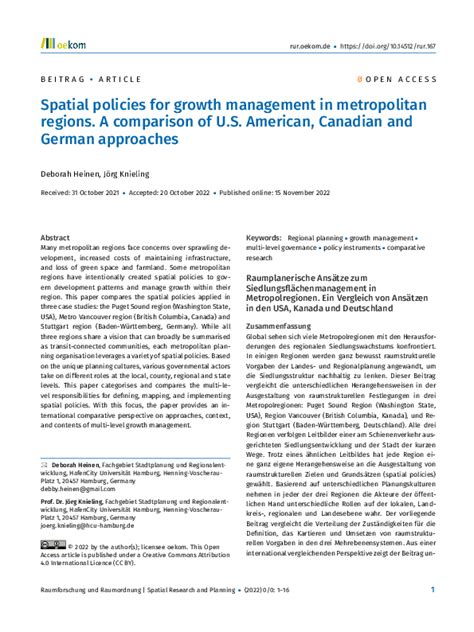 Pdf Spatial Policies For Growth Management In Metropolitan Regions A