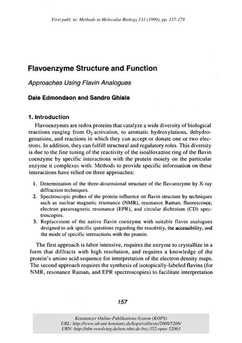 Pdf Flavoenzyme Structure And Function Approaches Using Flavin Analogues