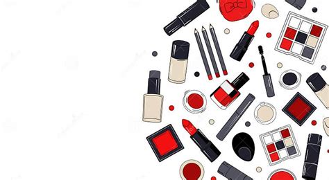 Vector Rectangular Frame With Red Makeup Elements For Text Vignette