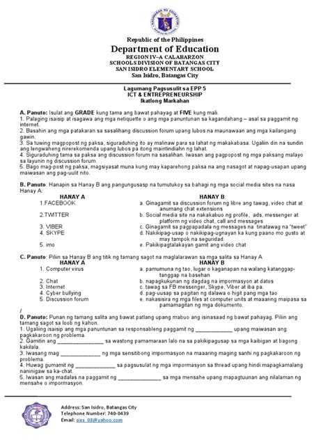 Lagumang Pagsusulit Sa Epp 5 Pdf