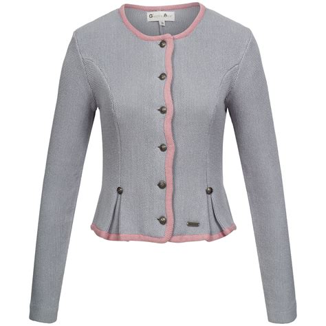 Trachtenstrickjacke In Hellgrau Hellrosa Von Gweih Und Silk Jacken
