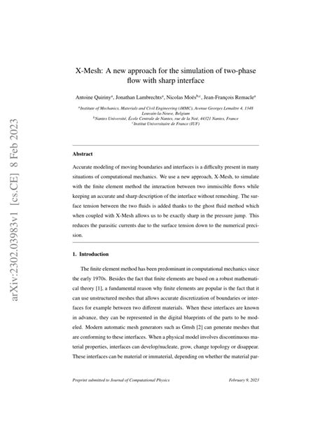 Pdf X Mesh A New Approach For The Simulation Of Two Phase Flow With