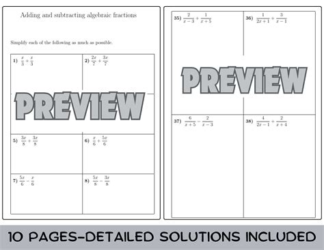 adding and subtracting algebraic fractions worksheet pdf free 5th