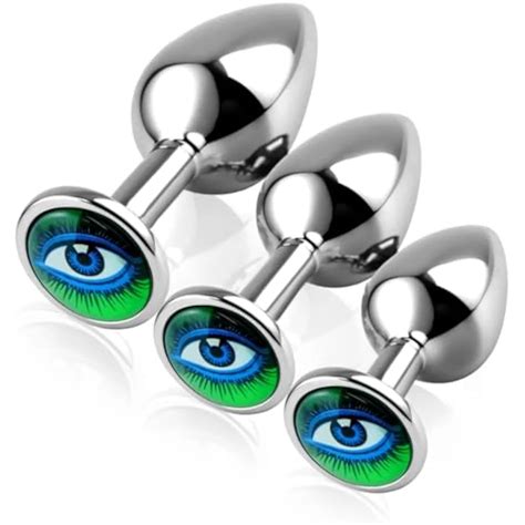 3 Piece Stainless Steel Anal Butt Plug Set Green Eye Design In Small