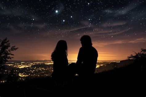 Pareja Enamorada Admirando Las Estrellas De La Noche Atmósfera