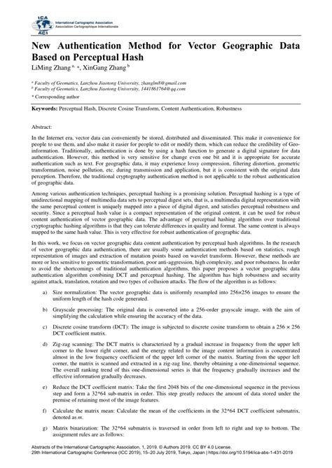 Pdf New Authentication Method For Vector Geographic Data Based On Perceptual Hash