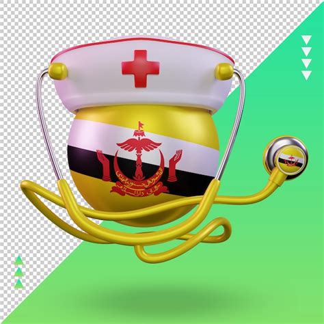 Premium Psd 3d Nurse Day Brunei Darussalam Flag Rendering Front View