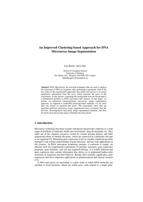 pdf an improved clustering based approach for dna microarray image