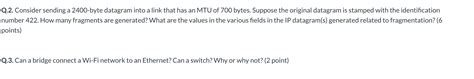 Solved Q2 Consider Sending A 2400 Byte Datagram Into A