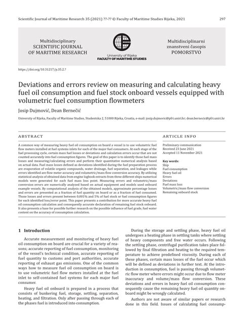PDF Deviations And Errors Review On Measuring And Calculating Heavy Fuel Oil Consumption And