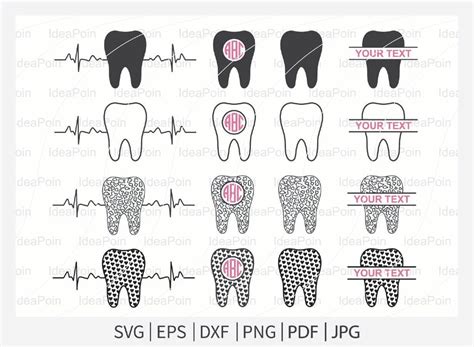 Tooth Svg Dental Svg Tooth Monogram Svg Bundle Tooth Heartbeat