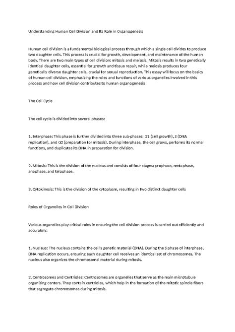 Understanding Human Cell Division And Its Role In Organogenesis This