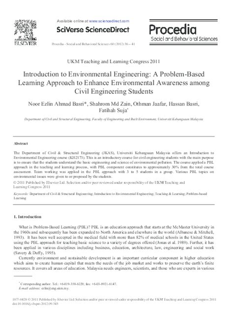 Pdf Introduction To Environmental Engineering A Problem Based