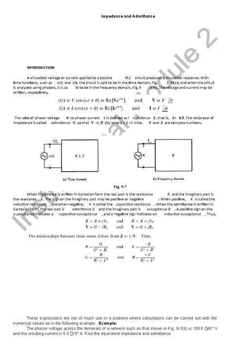 Impedance And Admittance Impedance And Admittance These Expressions