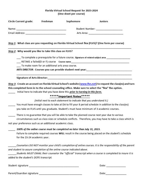 Flvs Virtual Request Form Pdf Career And Growth