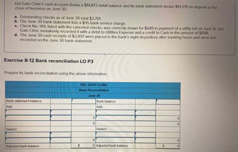 Solved Del Gato Clinic S Cash Account Shows A 14 873 Debit Chegg