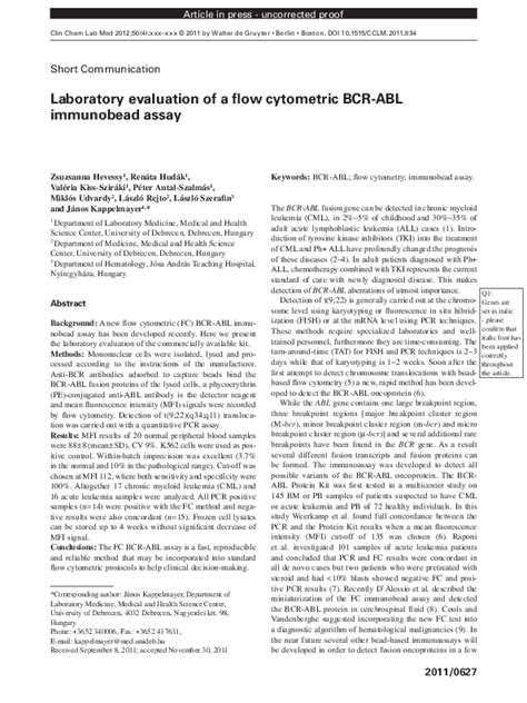 Pdf Laboratory Evaluation Of A Flow Cytometric Bcr Abl Immunobead Assay