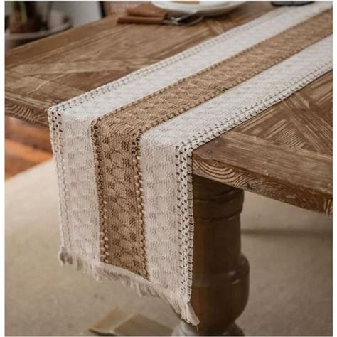 Chemin De Table En Macramé Avec Pompons Style Bohème Fait À La Main