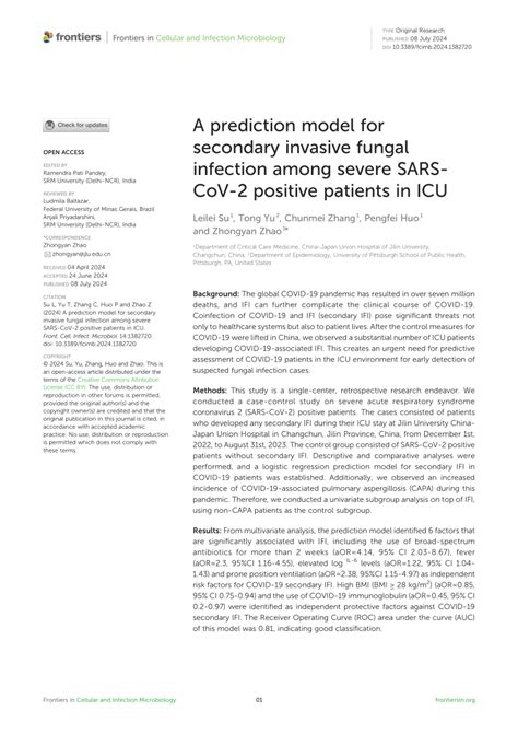 Pdf A Prediction Model For Secondary Invasive Fungal Infection Among