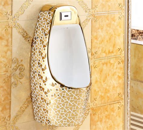 Luxury Wall Mounted Mosaic Gold Urinal Royal Toiletry Global