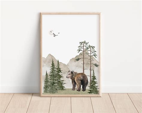 Woodland Nursery Wall Art Printed Version Mountain Wall Art Etsy