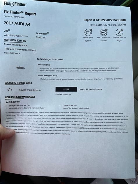 B9 A4 P2279 Code Leak In Air Intake System Audiworld Forums