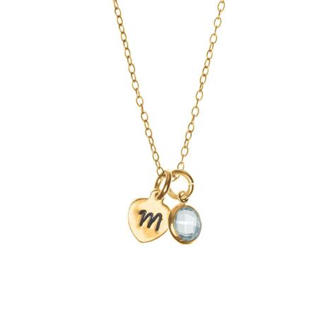 Gold Heart Hand Stamped Initial Birthstone Necklace Eves Addiction
