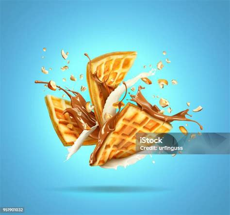 우유 초콜릿 견과류 파란색 배경에 격리와 3 벨기에 웨이퍼 고명에 대한 스톡 사진 및 기타 이미지 고명 금색 달콤한 음식