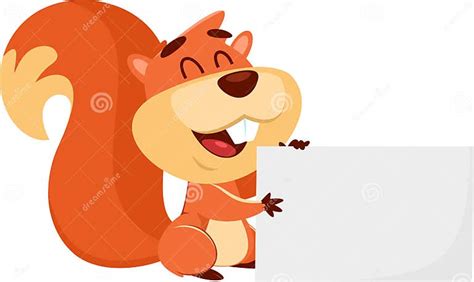 Cute Squirrel Cartoon Character Holding A Blank Sign Stock Vector