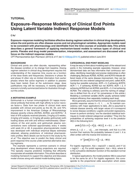 pdf exposure response modeling of clinical end points using latent