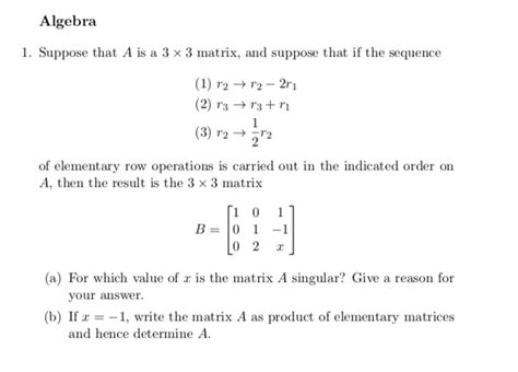 Solved Algebra 1 Suppose That A Is A 3 X 3 Matrix And