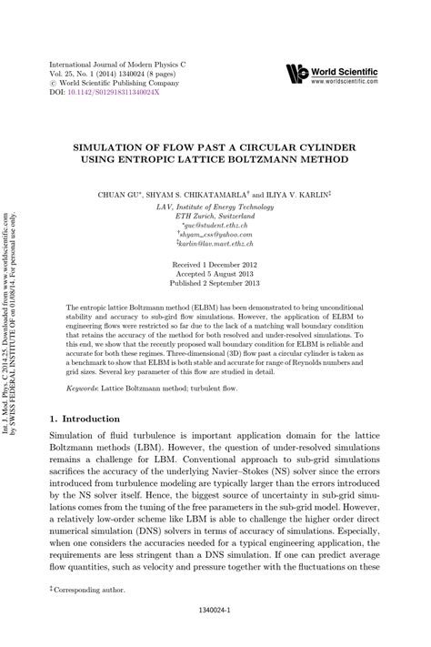 Pdf Simulation Of Flow Past A Circular Cylinder Using Entropic Lattice Boltzmann Method
