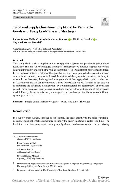 Two Level Supply Chain Inventory Model For Perishable Goods With Fuzzy