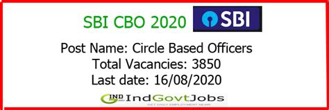 SBI Circle Based Officer Recruitment 2020 Apply Online 3850 Vacancies