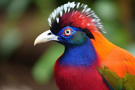 Premium Ai Image Closeup Of Exotic Bird With Its Colorful Feathers In Full Display Created