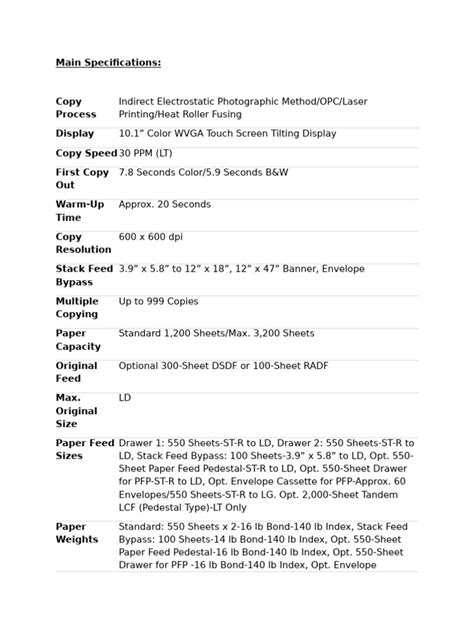 Printer Specification Pdf