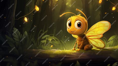 La Linda Luciérnaga De Dibujos Animados En El Bosque Foto Premium