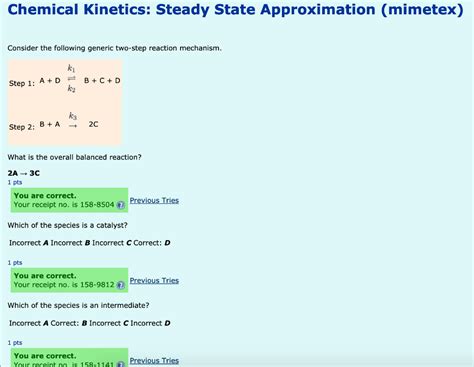Solved Chemical Kinetics Steady State Approximation